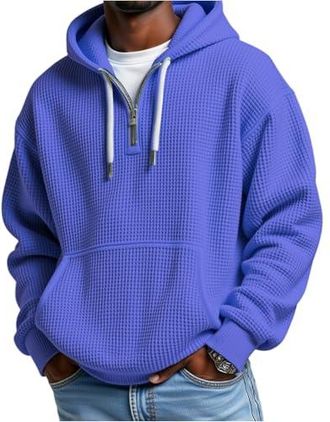 Generic Sweat à capuche pour homme à manches longues gaufré sweat à capuche demi-fermeture éclair sweat-shirt à capuche décontracté couleur unie simplicité sw