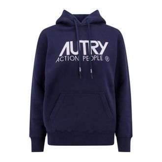Autry Femme, Sweatshirts et sweats &agrave; capuche, Bleu, Taille: 38 FR Pull Bleu avec Capuche et Poche Kangourou