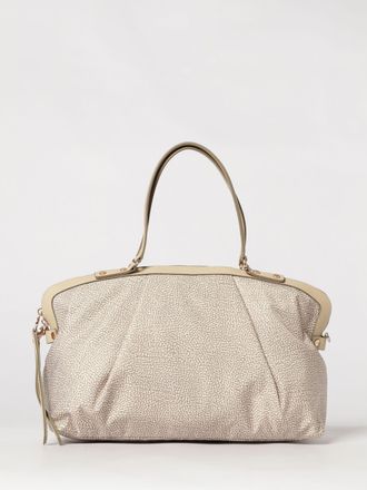 Borbonese Sac Boston Frame en nylon recycl&eacute; &agrave; pois avec d&eacute;tails en cuir