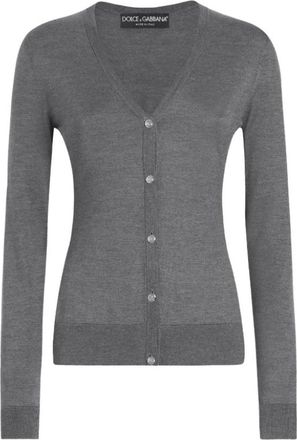 Dolce & Gabbana Seiden-Cardigan mit V-Ausschnitt und DG-Logo-Stickerei - - Knitwear - Damen - Grau - L