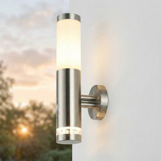 Licht-Erlebnisse Au&szlig;enlampe Edelstahl mit Bewegungsmelder H: 34 cm E27 IP44 aussen Wandleuchte mit Sensor Eingangslampe Terrassenlampe Haust&uuml;rlampe Brighton