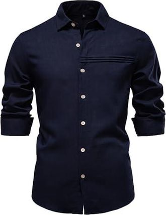 Generic T-shirt &agrave; manches longues pour homme - En mousseline - Classique - Col rabattu - Chemise de travail avec boutonni&egrave;re - Chemise de loisirs - Manches lo