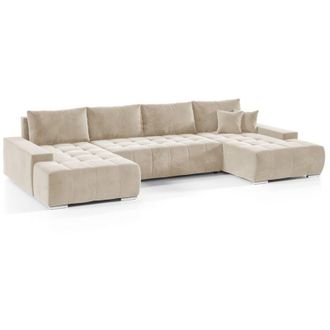 Fun M&ouml;bel Wohnlandschaft Sofa mit Schlaffunktion vogar Stoff Monolith Ecru