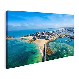 Islandburner Tableau sur toile Vue a&eacute;rienne de la belle ville boucani&egrave;re de Saint Malo, en Bretagne, France. Tableaux imprim&eacute;s Art Poster Mural