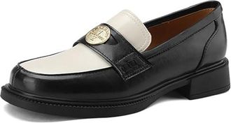 Generic Mocassins Classiques Style Oxford pour Femmes Bicolores Slip-on Bout Rond D&eacute;tail pi&egrave;ce m&eacute;tallique Talon carr&eacute; Bas Chaussures habill&eacute;es et pour Bureau,