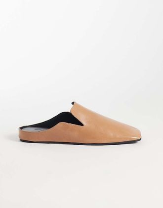 Asos Maude - Hochwertige Mules-Hausschuhe aus Leder in Hellbraun