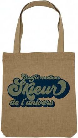 Fabulous Sac Shopping Tote Bag Aspect Lin - Certifi&eacute; meilleur Skieur de lunivers Ski Sport Hivers Neige Montagne - Sac de Courses Toile Epaisse 360g Beige Natu