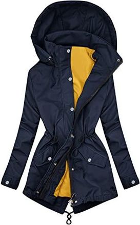 Generic Vestes pour femmes 2026 - Couleur unie - Poches zipp&eacute;es - Capuche amovible - Veste fine matelass&eacute;e, bleu marine, XXL
