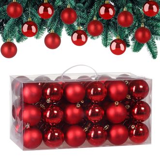 Deuba Weihnachtskugeln 54tlg &Oslash; 6cm Kunststoff matt gl&auml;nzend Christbaumkugeln Christbaumschmuck Anh&auml;nger Weihnachtsbaumkugeln Weihnachtsdeko Rot