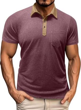 Generic Chemise basique l&eacute;g&egrave;re et respirante pour homme, coupe classique, boutonn&eacute;e, confortable, extensible, t-shirts dext&eacute;rieur, Rouge, XXL