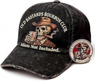 Generic Old Bastards Bourbon Club Collectors Edition Set Vintage R&eacute;glable Skull Baseball Cap pour Hommes Femmes Chapeau Outdoor pour les amoureux, Noir, 58