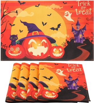 Hemoton Halloween Tischsets 4Er-Set K&uuml;rbis Hitzebest&auml;ndige Abwaschbare Platzsets K&uuml;chentisch Matten f&uuml;r K&uuml;che Esstischdekoration 47x30.5 cm