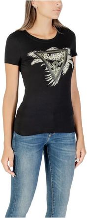 Guess Femme, Tops, Noir, Taille: 38 FR T-shirt imprim&eacute; &agrave; manches courtes et col rond
