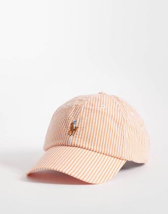 Polo Ralph Lauren Casquette de baseball en cr&eacute;pon &agrave; logo embl&eacute;matique - P&ecirc;che-Blanc