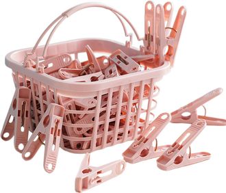 Generic W&auml;scheklammer-Korb - 30 kleine W&auml;scheklammern, Winddichte Haushalts-W&auml;scheklammern mit Korb | Socken Unterw&auml;sche Handt&uuml;cher BHS W&auml;scheklammern, tragba