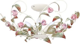 Licht-Erlebnisse Deckenleuchte Metall Glas Rosa Wei&szlig; Wohnzimmer K&uuml;che H:28 cm E14 5-flammig verspielt dekorativ Florale Deckenlampe Flur ROSE