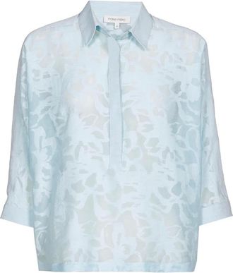 Marie M&eacute;ro Femme, Blouses et Chemises, Bleu, Taille: 42 FR Polo avec Fleurs Transparentes