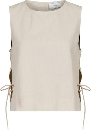 Neo Noir Femme, Tops, Beige, Taille: 38 FR Haut en lin avec d&eacute;tails de noeuds lat&eacute;raux