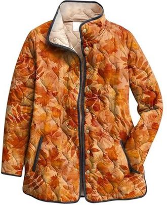 Generic Veste matelassée rétro à manches longues pour femme, motif floral imprimé, col montant boutonné, veste rembourrée avec poches, manteaux chauds pour la