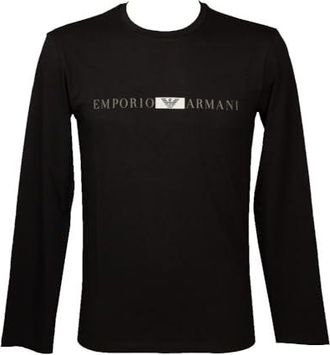 Emporio Armani t-Shirt Homme Manches Longues col Rond avec Logo en Coton Biologique Article 111984 4F525, 00020 Nero - Black, S