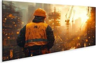 Islandburner Bild auf Leinwand Bauarbeiter Bei Sonnenuntergang Auf Einer Baustelle Bilder Wandbilder Poster