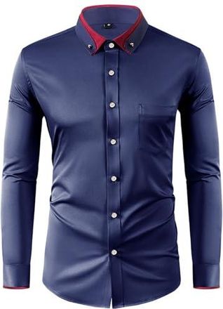 Generic Chemise &agrave; manches longues pour homme - Infroissable - Coupe ajust&eacute;e - Boutonni&egrave;re - Chemise de loisirs respirante - Poche de poitrine - Chemise de cos