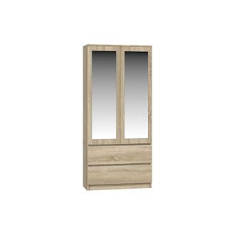 Topeshop Topeshop - turin - Armoire 2 portes avec miroir style moderne chambre &agrave; coucher - 90x50x180 - 2 tiroirs - Sonoma