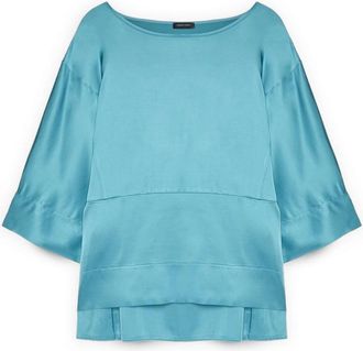 Fiorella Rubino Femme, Blouses et Chemises, Bleu, Taille: 38 FR Blouse en satin &agrave; encolure bateau