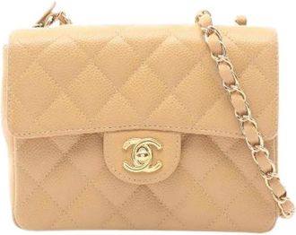 Chanel Sac bandouli&egrave;re matelass&eacute; Mini Matelasse en cuir grain&eacute; - Femme - Pre-owned - Beige - Taille: ONE Size