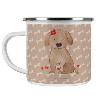 Mr. & Mrs. Panda Camping Emaille Tasse Hund Dame - Geschenk, Metall Tasse, Haustier, Hundegl&uuml;ck, Vierbeiner, Hundemotiv, Outdoor Becher, Trinkbecher