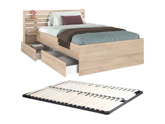 Vente-Unique Bett mit Stauraum - 120 x 190 cm - 4 Schubladen - Natur + Lattenrost - TENALIA