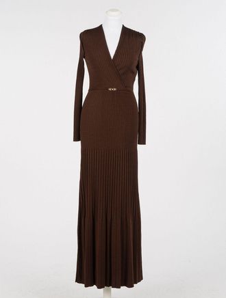 Twinset Schmal geschnittenes plissiertes Strick-Midikleid aus Viskose mit V-Ausschnitt und G&uuml;rtel
