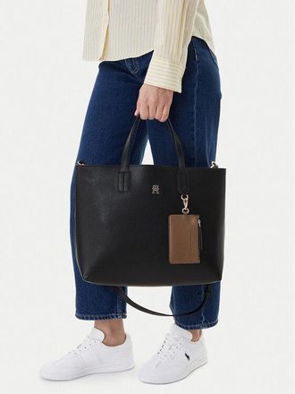 Tommy Hilfiger Handtasche Th Icon Satchel AW0AW18122 Schwarz