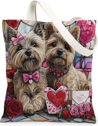 Generic Sac fourre-tout r&eacute;utilisable en toile avec motif de chien cockapoo pour le shopping, 33 x 38,1 cm, sac d&eacute;picerie r&eacute;utilisable pour femme, couple de pl