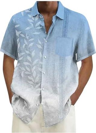 Generic T-shirt pour homme - Style d&eacute;contract&eacute; &agrave; manches courtes - Imprim&eacute; hawa&iuml;en - Couleur unie - Avec poche avant - Col &agrave; revers classique - L&eacute;ger et respi