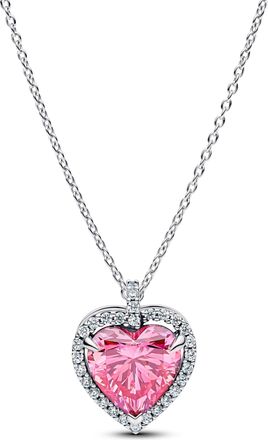 Pandora Timeless Rosafarbener Strahlenkranz Herz Collier-Halskette aus Sterling Silber mit Zirkonia, Gr&ouml;&szlig;e: 45cm, 394414C01-45