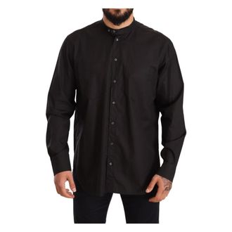 Dolce & Gabbana Lang&auml;rmeliges Hemd mit Stehkragen - - Shirts - Herren - Schwarzk - S