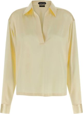 Tom Ford Femme, Blouses et Chemises, Jaune, Taille: 34 FR Polo en satin de soie stretch