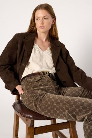 Gerard Darel Pantalon flare en velours &agrave; monogramme - ANNA - Vert Kaki