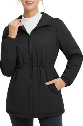 Baleaf Damen Steppjacke Leichte &Uuml;bergangsjacke Runningjacke Lang Pufferjacke Isolierte Wanderjacke Warme Fleecejacke Winterjacke mit Rei&szlig;verschluss Schwarz X