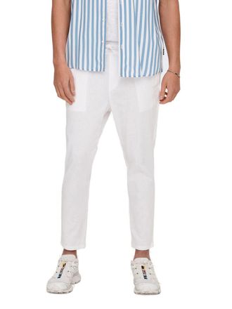 Only & Sons Herren Sweatpant ONSLINUS Crop LIN - Tapered Fit - XS S M L XL XXL, Größe:XL, Farbe:Bright White 22024966