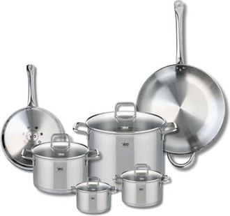 Fackelmann ELO 9507350 Batterie de cuisine 6 pièces, Ensemble de 2 Poêles de cuisson 24 et 32 cm et 4 faitouts 12, 14, 20 et 26 cm Elo Profi Citrin, inox, induct