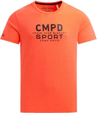 Camp David Herren T-Shirt Rundhals mit Logo Artwork Neon Fire, XXXL