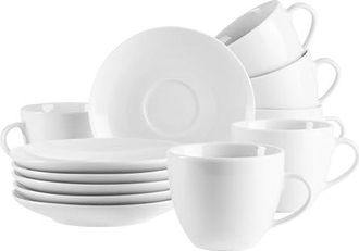 Mäser Serie Barca, Kaffeetassen Set für 6 Personen, Kaffeetassen aus weißem Porzellan, schlicht, elegant, zeitlos, Porzellan, weiß