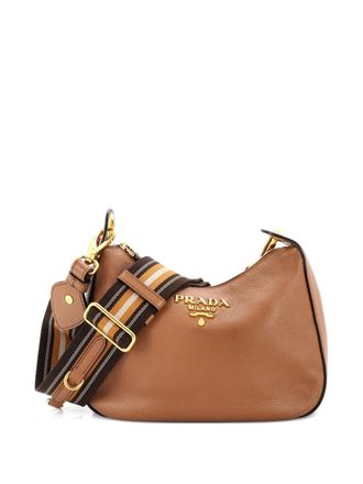Prada Striped Strap Zip Hobo Vitello Phenix Small crossbody bag - Marron