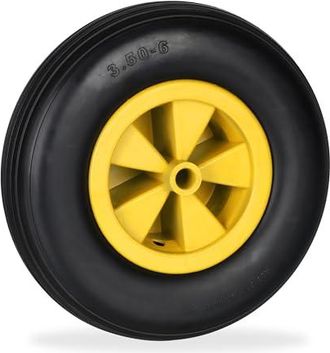 Relaxdays Schubkarrenrad 3.50-6, Vollgummi, Kunststofffelge, Ersatzrad Schubkarre, pannensicher, 100 kg, schwarz/gelb