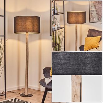 HOFSTEIN Stehleuchte Flemming, Stehlampe aus Metall/Holz im modernen Boho-Design, Schirm aus Stoff, &Oslash; 50 cm, 150 cm, E27, mit Fu&szlig;schalter - Wohnzimmer, Schlafz