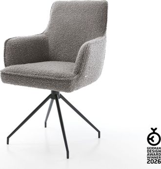 DELIFE Drehstuhl Heira-Flex mit Armlehnen Boucl&eacute; Silbergrau Kreuzgestell konisch Schwarz 180&deg; drehbar Taschenfederkern, Esszimmerst&uuml;hle