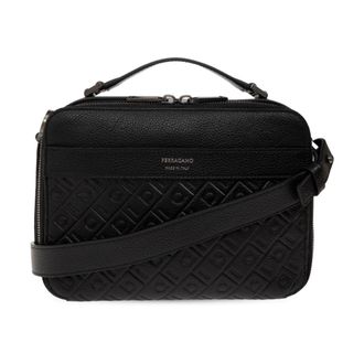 Ferragamo Embossed Gancini Leder Umh&auml;ngetasche - - Bags - Herren - Schwarzk - ONE SIZE