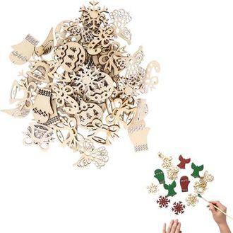 Supvox 50 Pi&egrave;ces D&eacute;coration Sapin Bois No&euml;l Ornements Suspendus Pendentifs DIY Vari&eacute;s pour Sapin Mur Porte Ambiance Festive